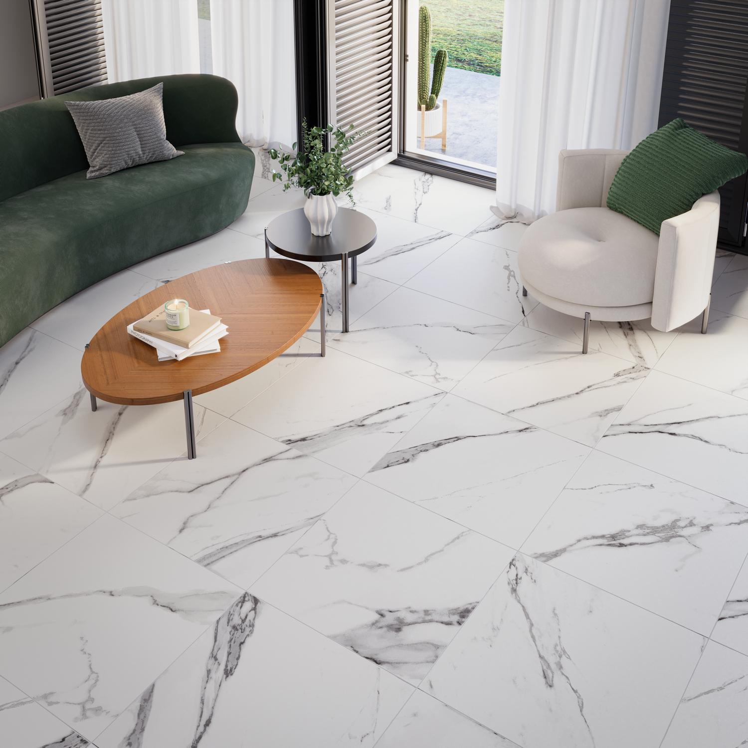 Carrelage sol/mur effet marbre blanc mat Royal Gris l.60 x L.60 cm ...